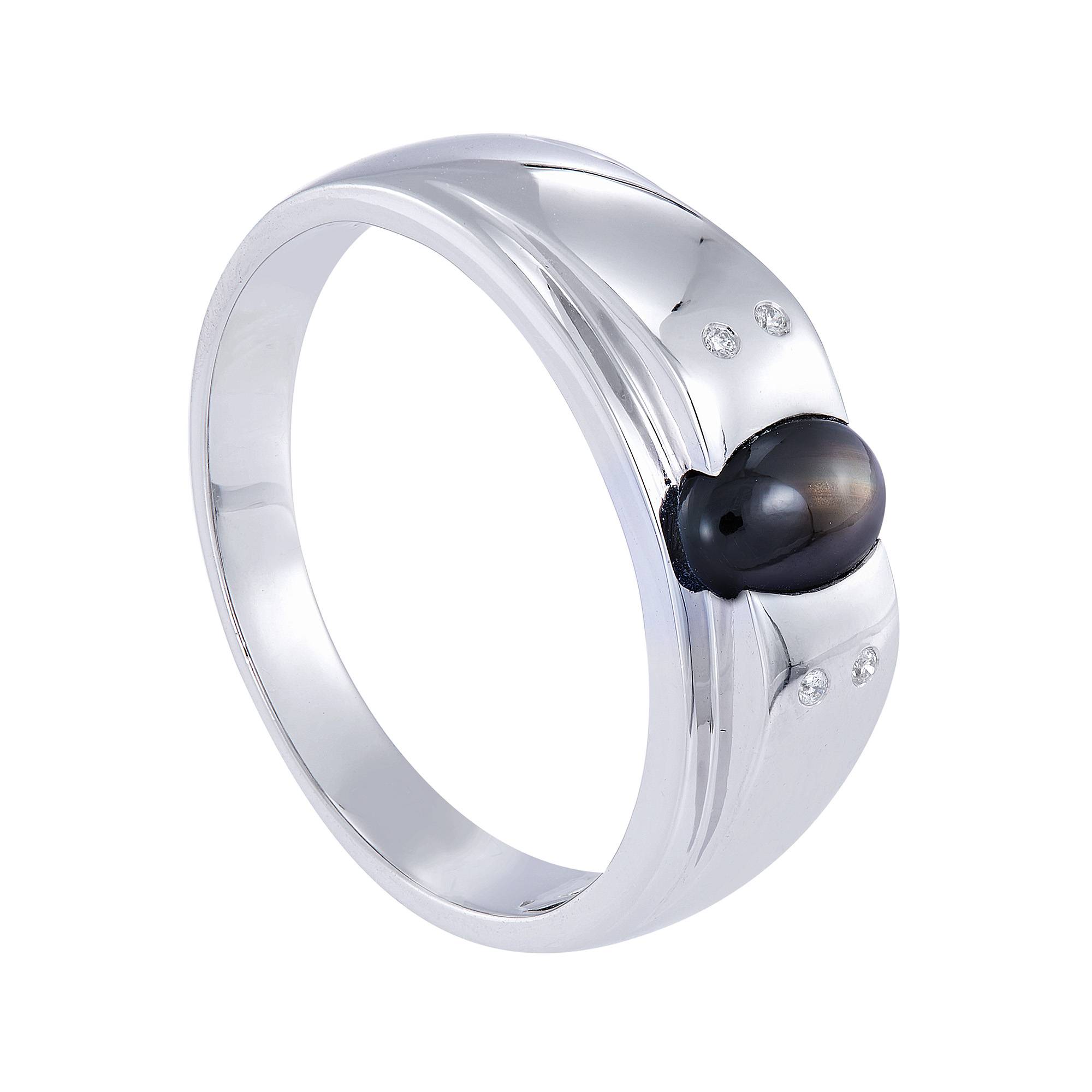 Oval Black Sapphire Star and Diamond Men's Ring in 925 Palladium119530423(PLD)-SAST