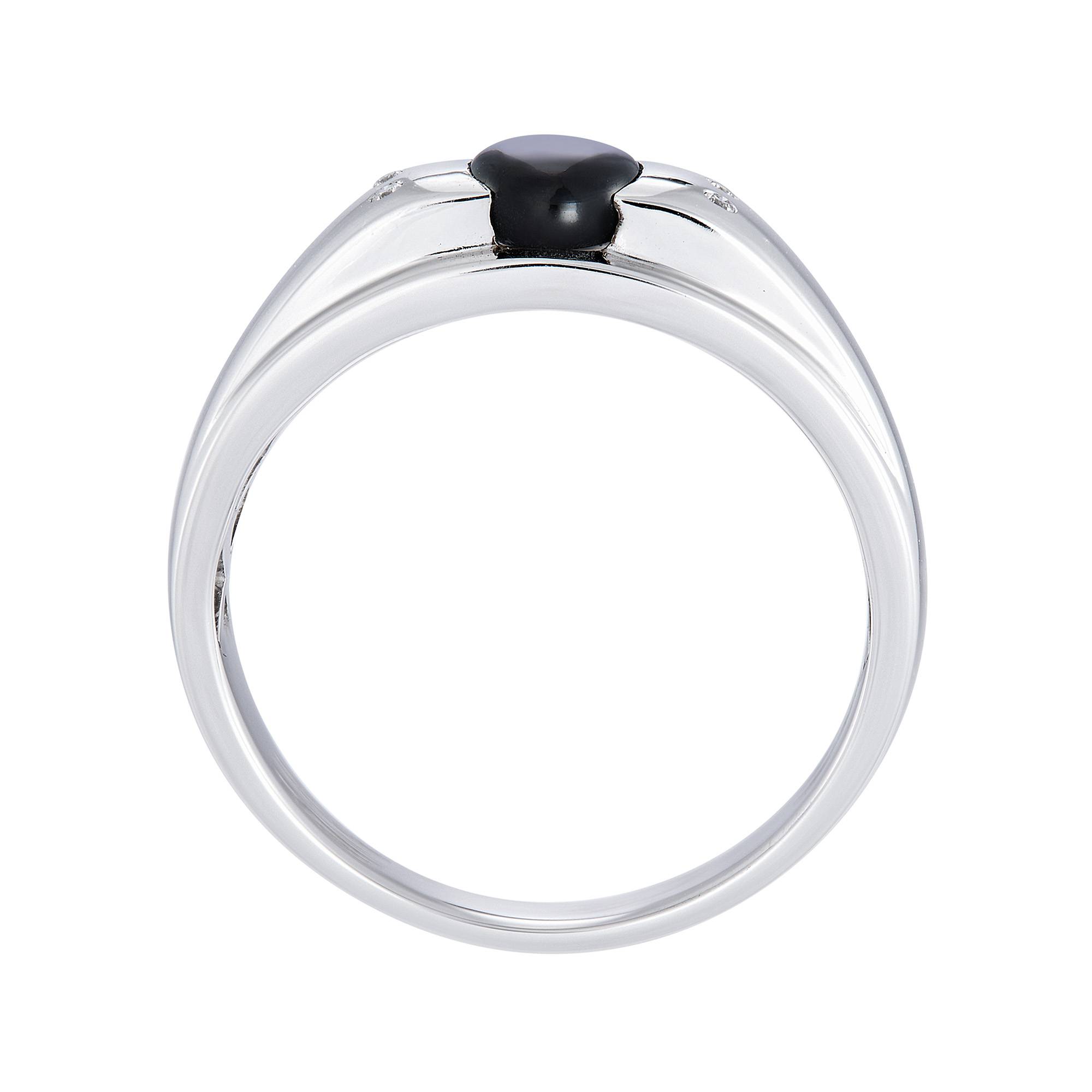 Oval Black Sapphire Star and Diamond Men's Ring in 925 Palladium119530423(PLD)-SAST