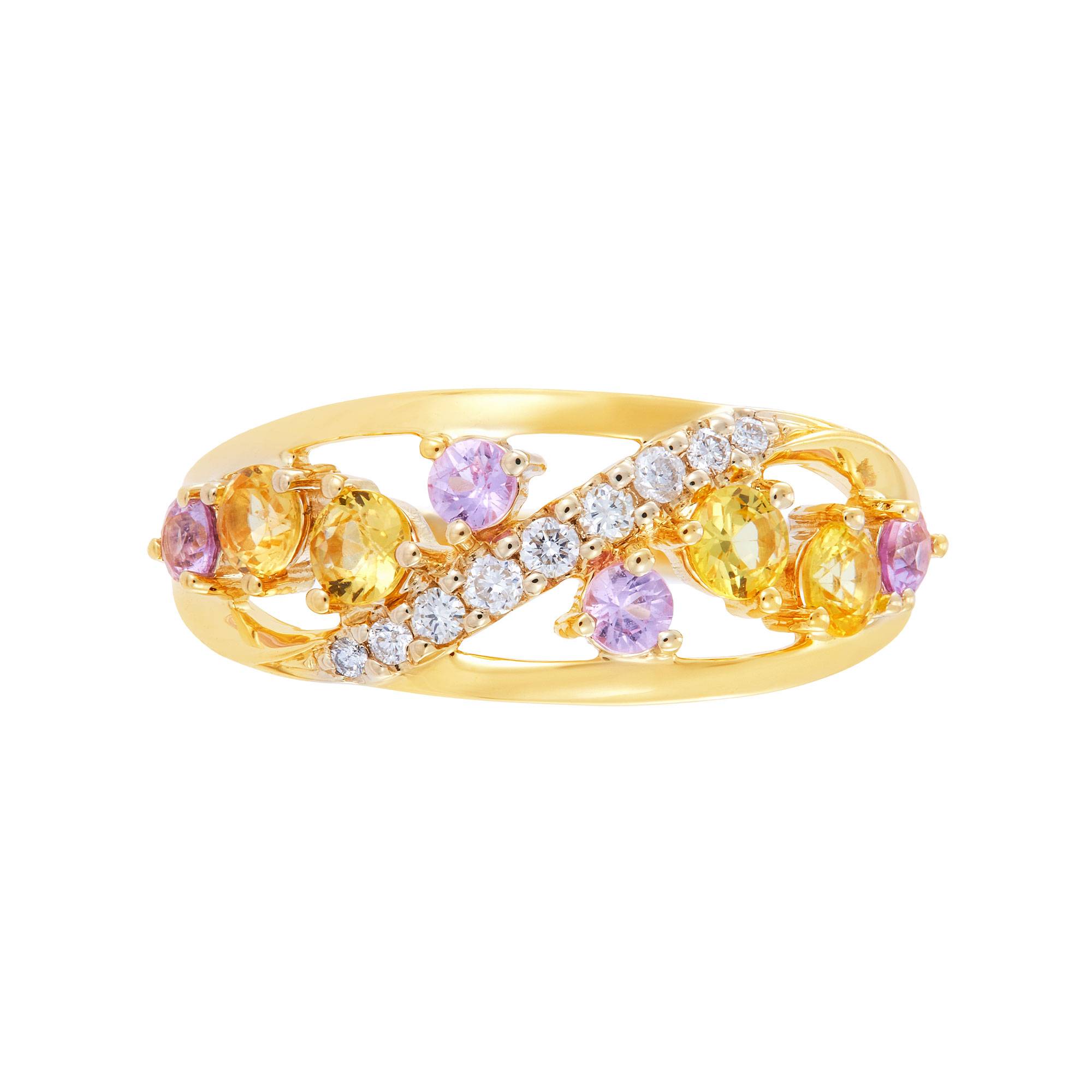 CHIC | Pink Sapphire and Yellow Sapphire Diamond Ring in 375/9K Yellow ...