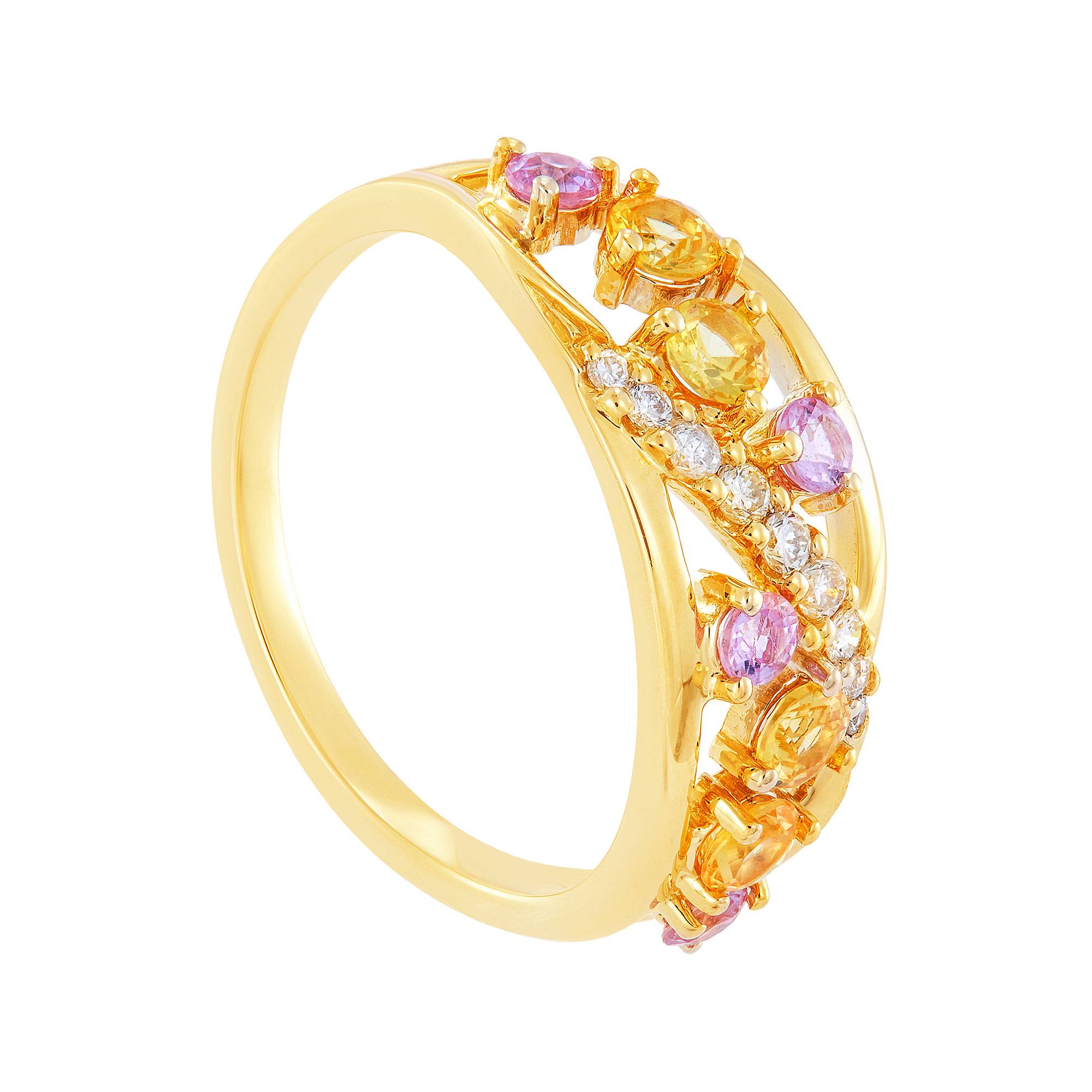 CHIC | Pink Sapphire and Yellow Sapphire Diamond Ring in 375/9K Yellow ...