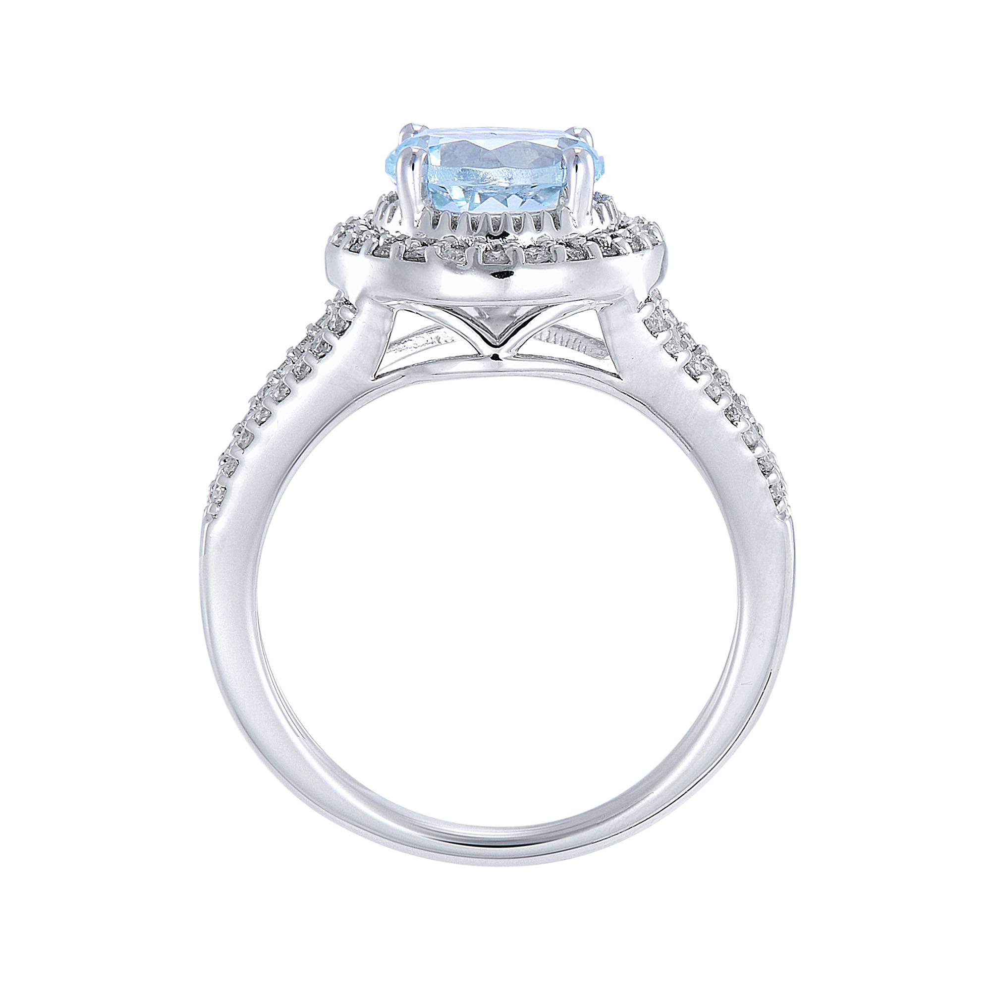 Aquamarine Cut and Diamond Ring in 375/9K White Gold 265990223(R)