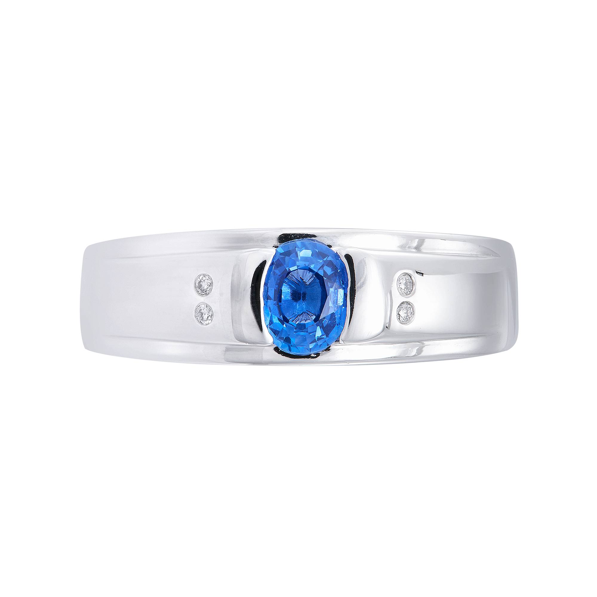 Oval Cut Blue Sapphire and Diamond Men's Ring in 925 Silver Palladium ...