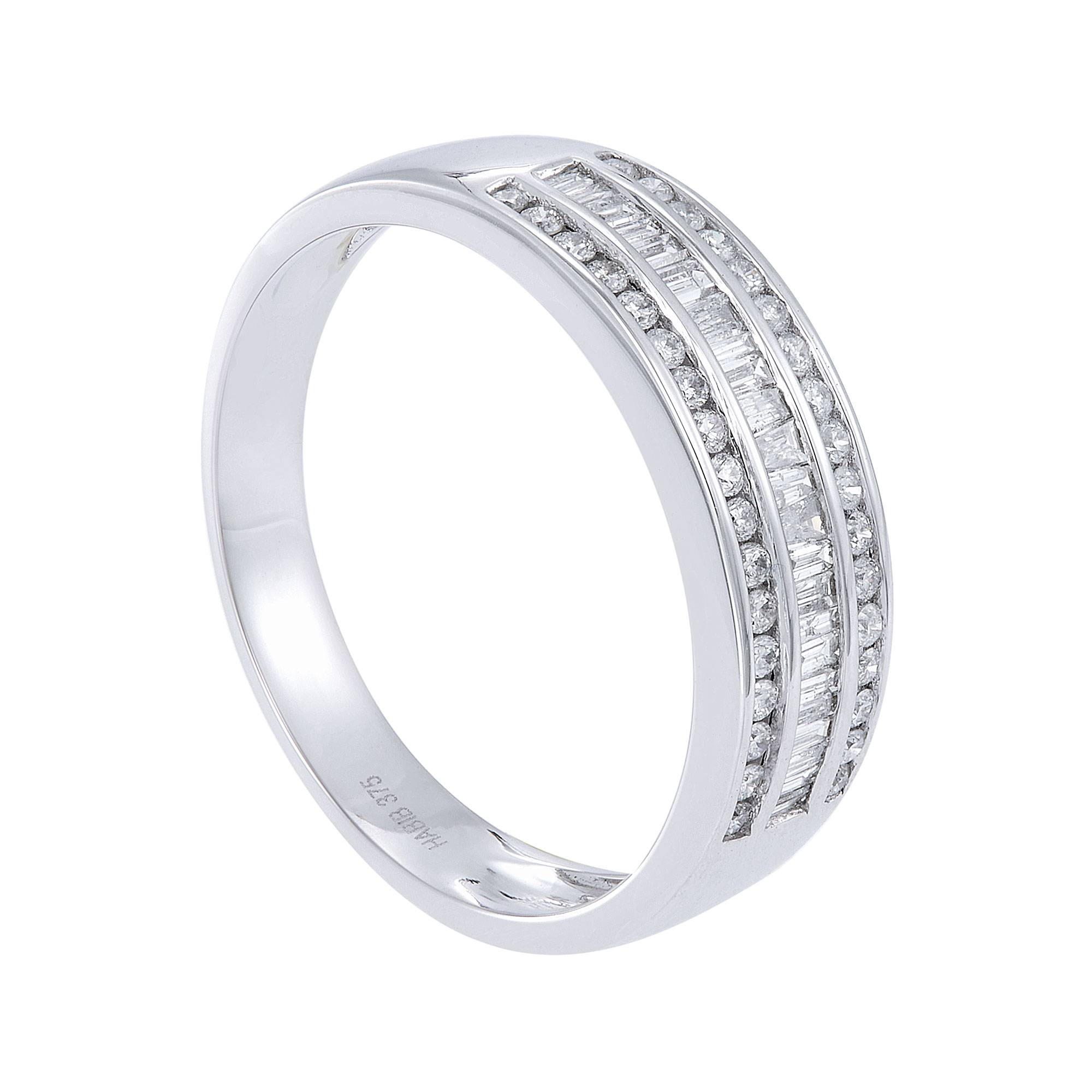 Tapered and Round Diamond Ring in 375/9K White Gold 266140323
