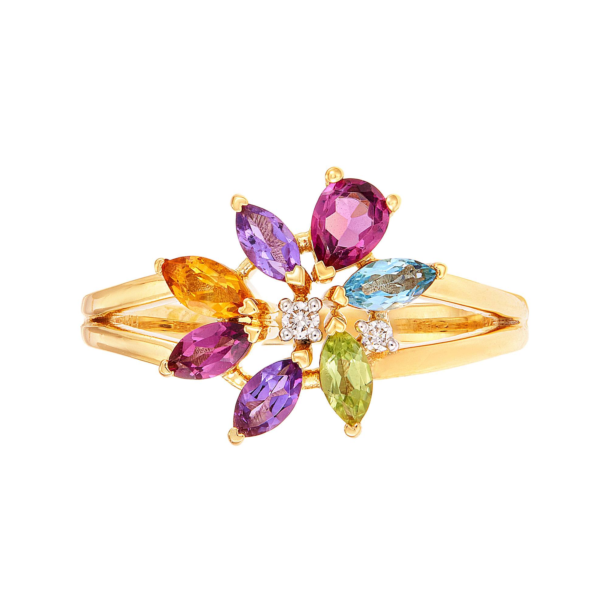 Multi-Coloured Gemstone and Diamond Ring in 375/9K Yellow Gold 269530524