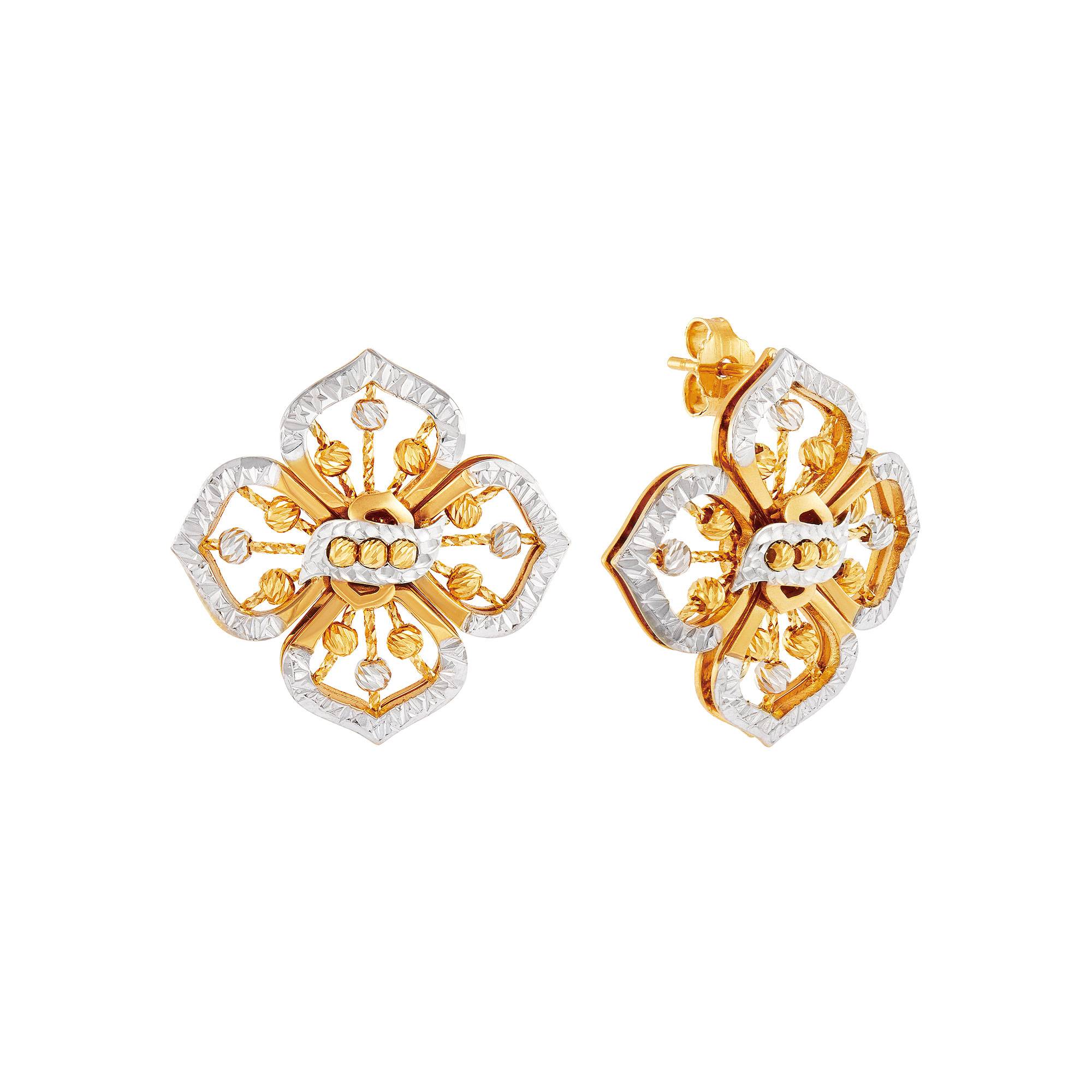 AL-ZAHRA | Oro Italia 916 Yellow and White Gold Earrings GE76261224(YW ...