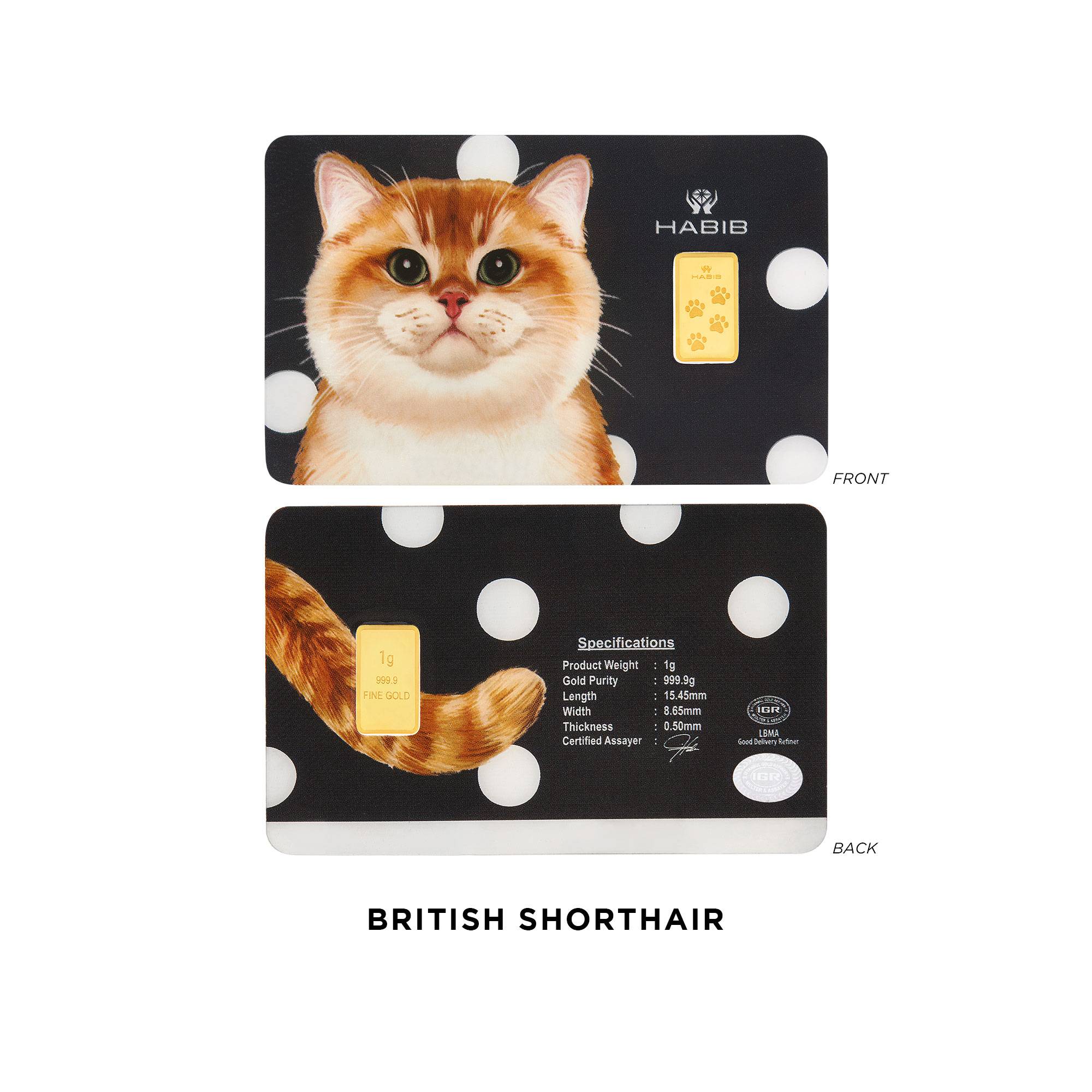 HABIB 1g 999.9 Gold Bar (Cat) - Manufactured By LBMA Goods Delivery Refiner