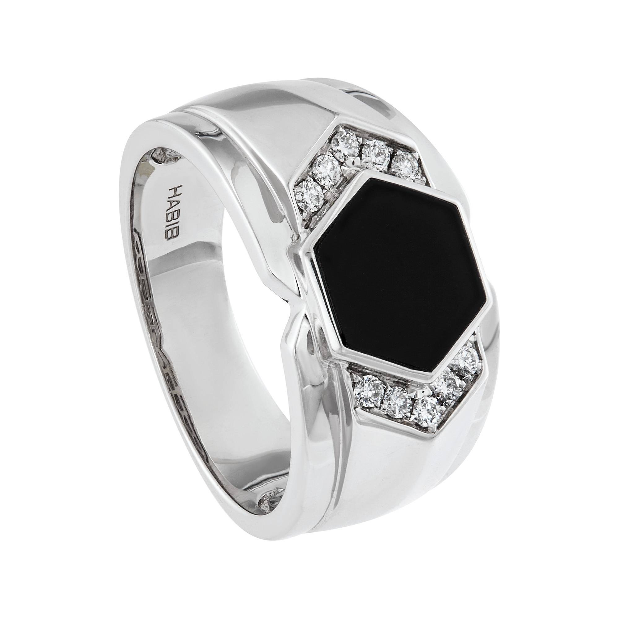 Octagen Black Onyx and Diamond Men's Ring in 925 Silver Palladium ...