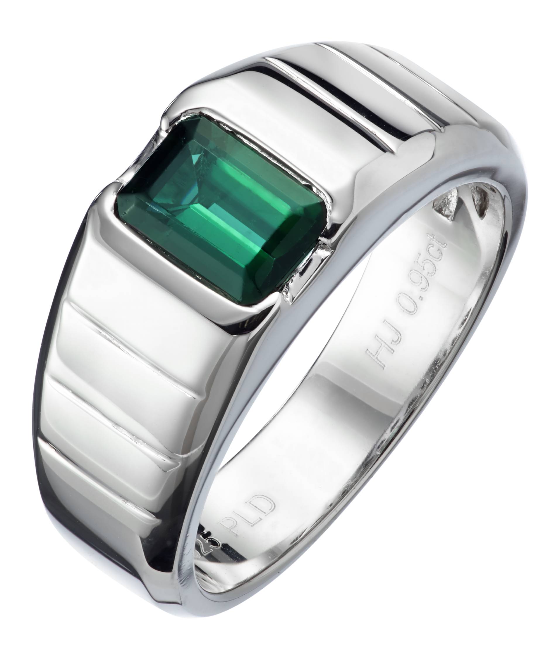 Solitaire Emerald Cut Tourmaline Grooved Band Men's Ring | HABIB Jewels