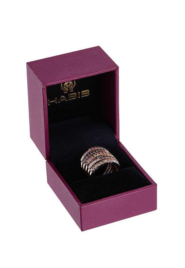 Cabochon Ruby and Round Multi-Coloured Gemstones Ring in 375/9K Rose ...