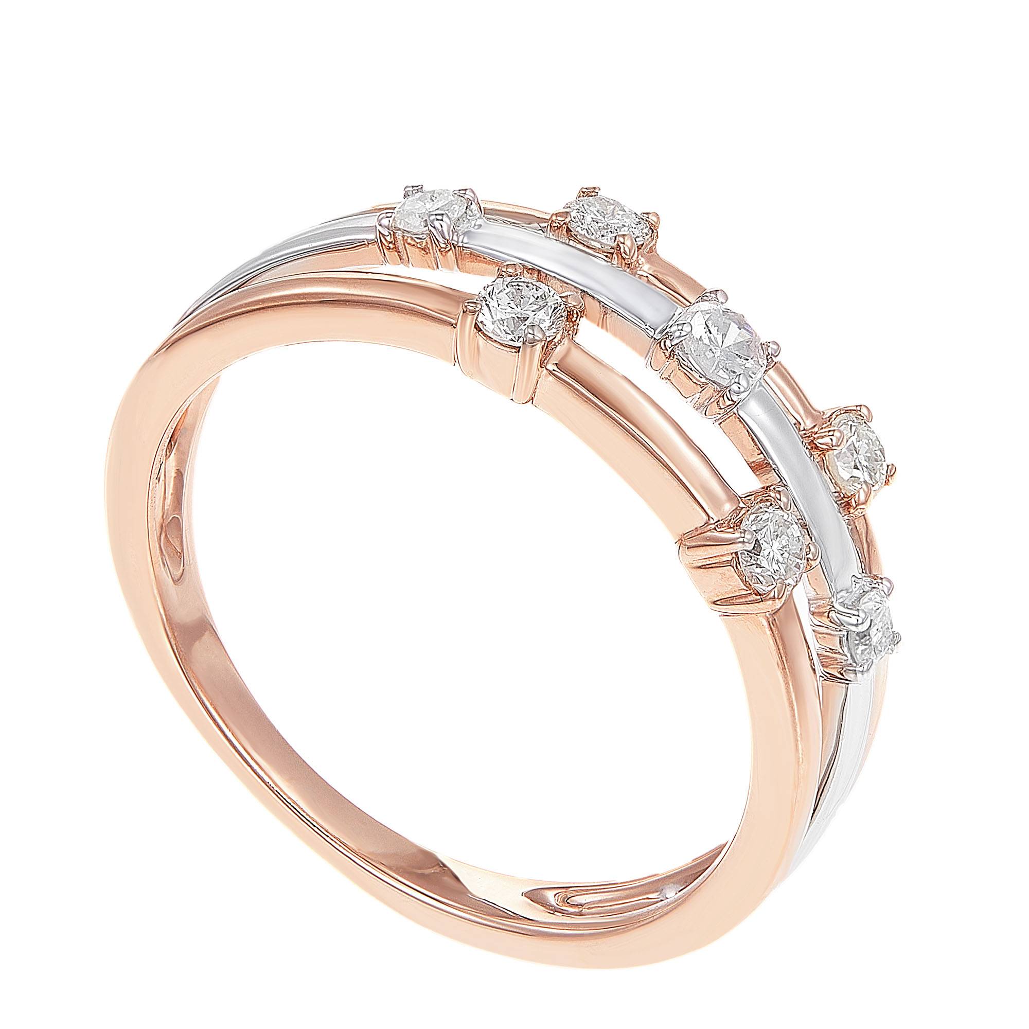 Young Collection Three Layer Band Round Diamond Ring in 375/9K Rose and White Gold 261100721 | HABIB