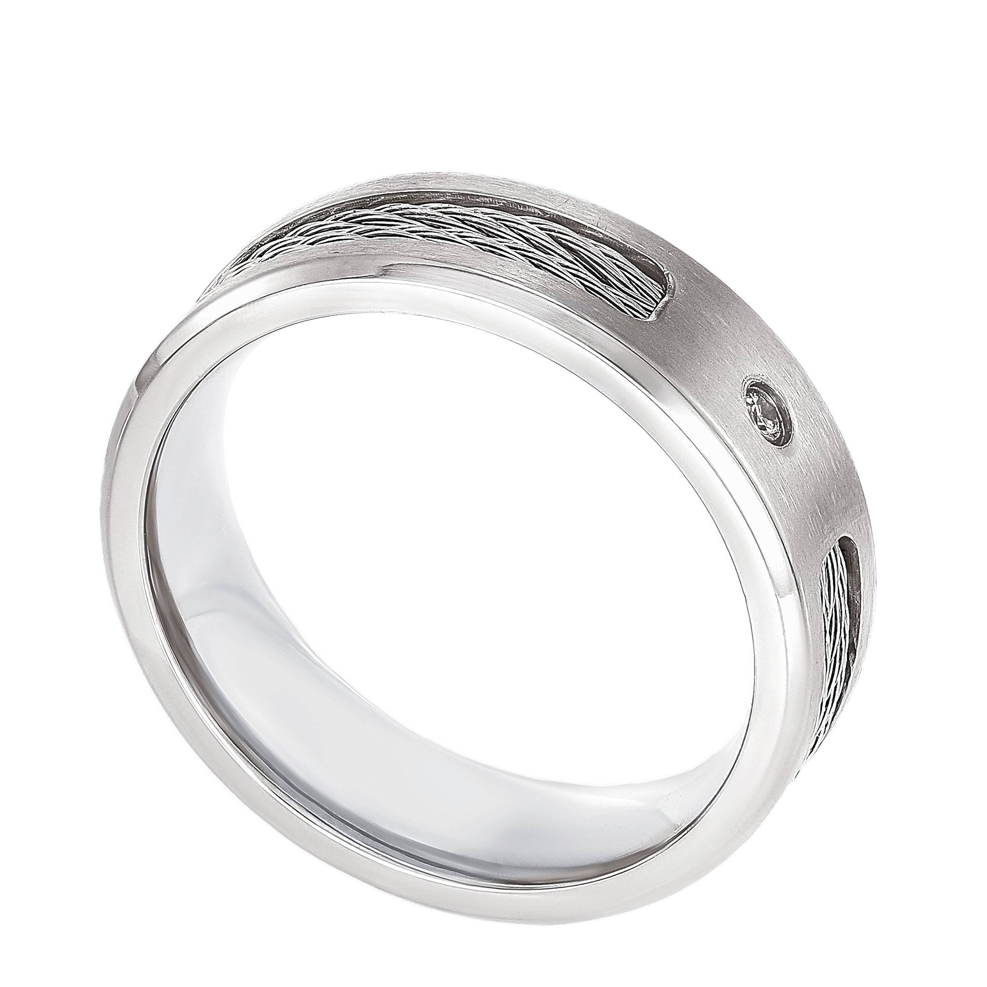 Flush Set Solitaire Diamond Men's Ring in Titanium A0556 | HABIB