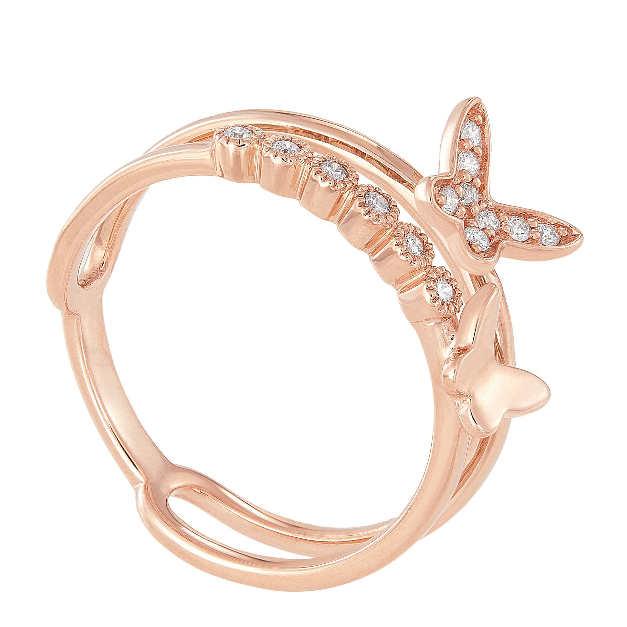 Double Row Split-shank Butterfly Shape Round Diamond Ring in 375/9K ...