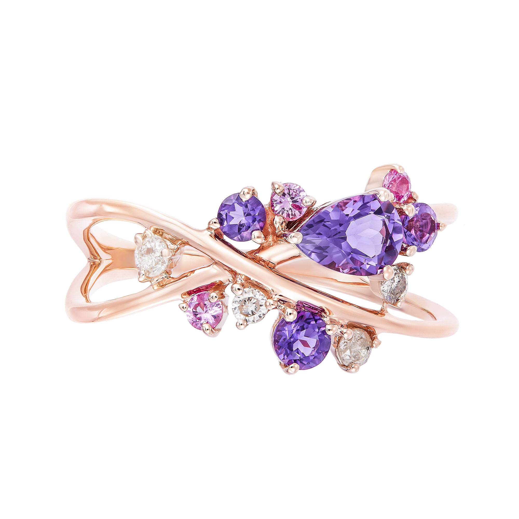 Chic Collection Amethyst Gemstone Diamond Ring in 375/9K Rose Gold ...