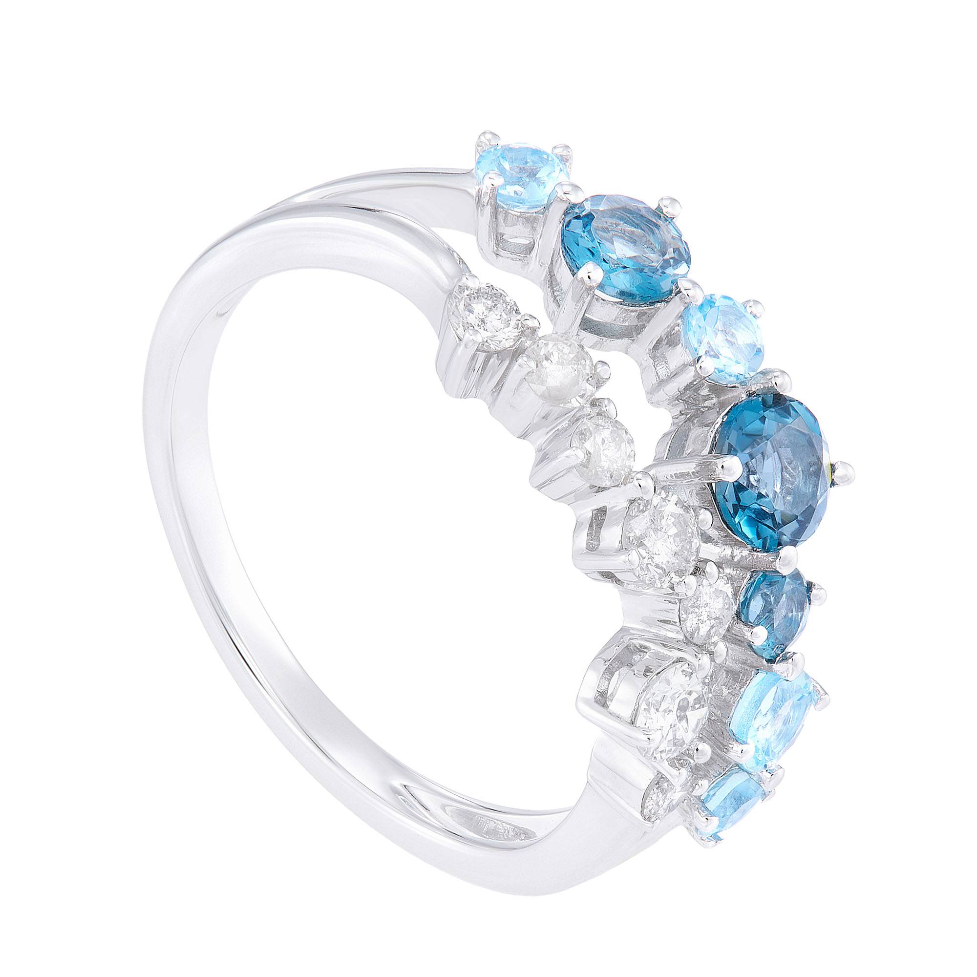 Chic Collection Blue Topaz Gemstone Diamond Ring in 375/9K White Gold ...