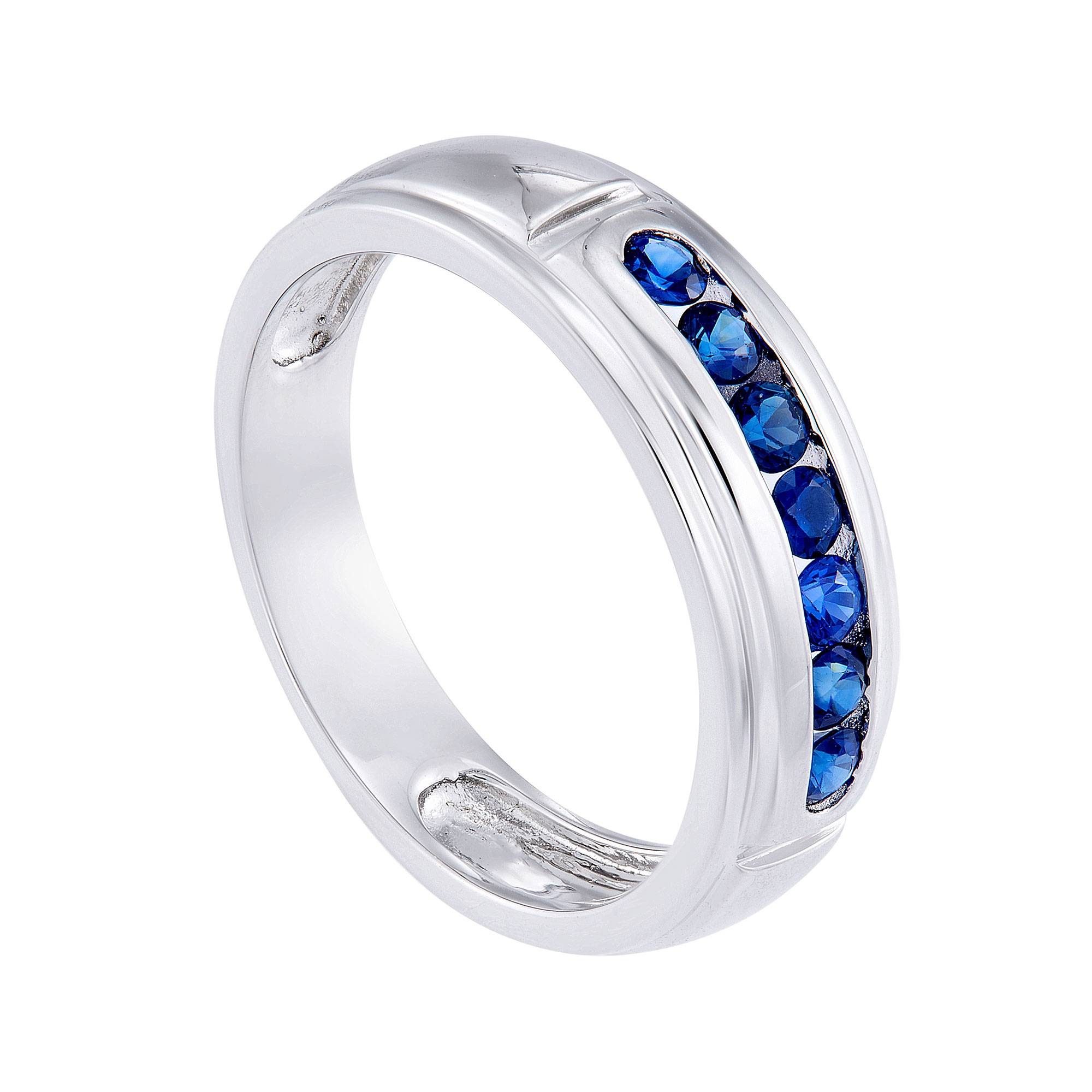 Round Blue Sapphire Men's Ring in 925 Silver Palladium 260361122(PLD)-BS-B