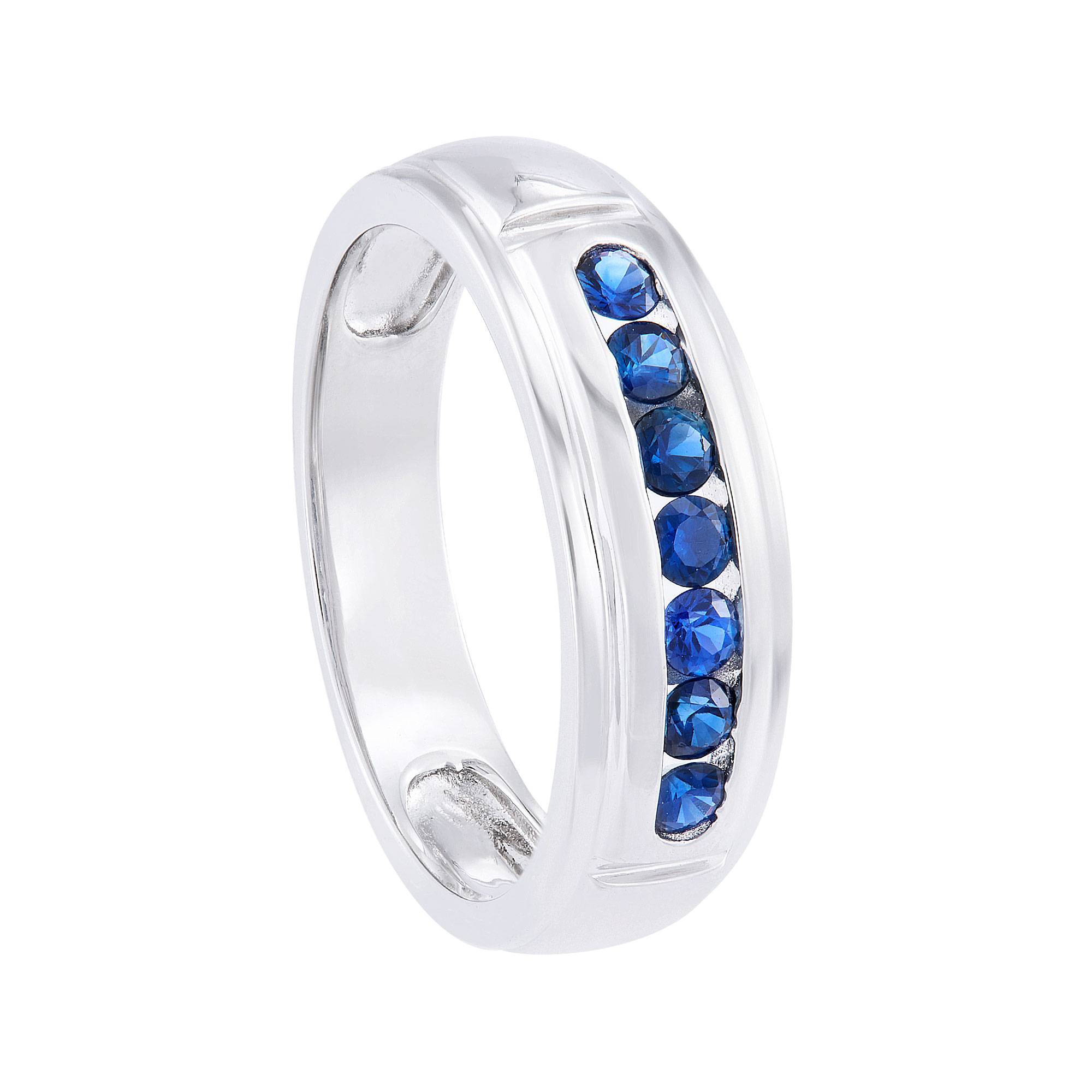 Round Blue Sapphire Men's Ring in 925 Silver Palladium 260361122(PLD)-BS-B