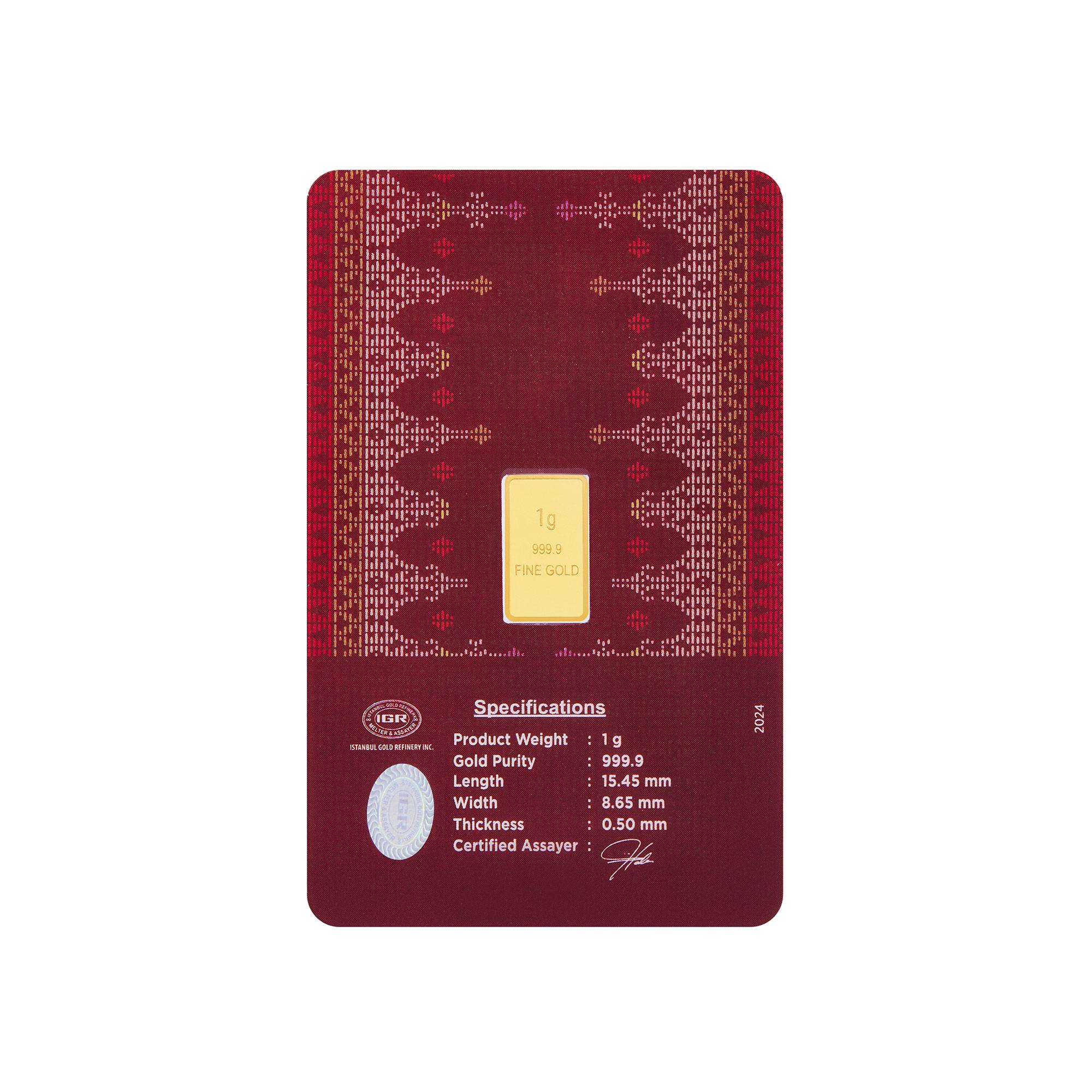 HABIB 1g 999.9 Gold Bar (Songket) - Manufactured By LBMA Goods Delivery Refiner