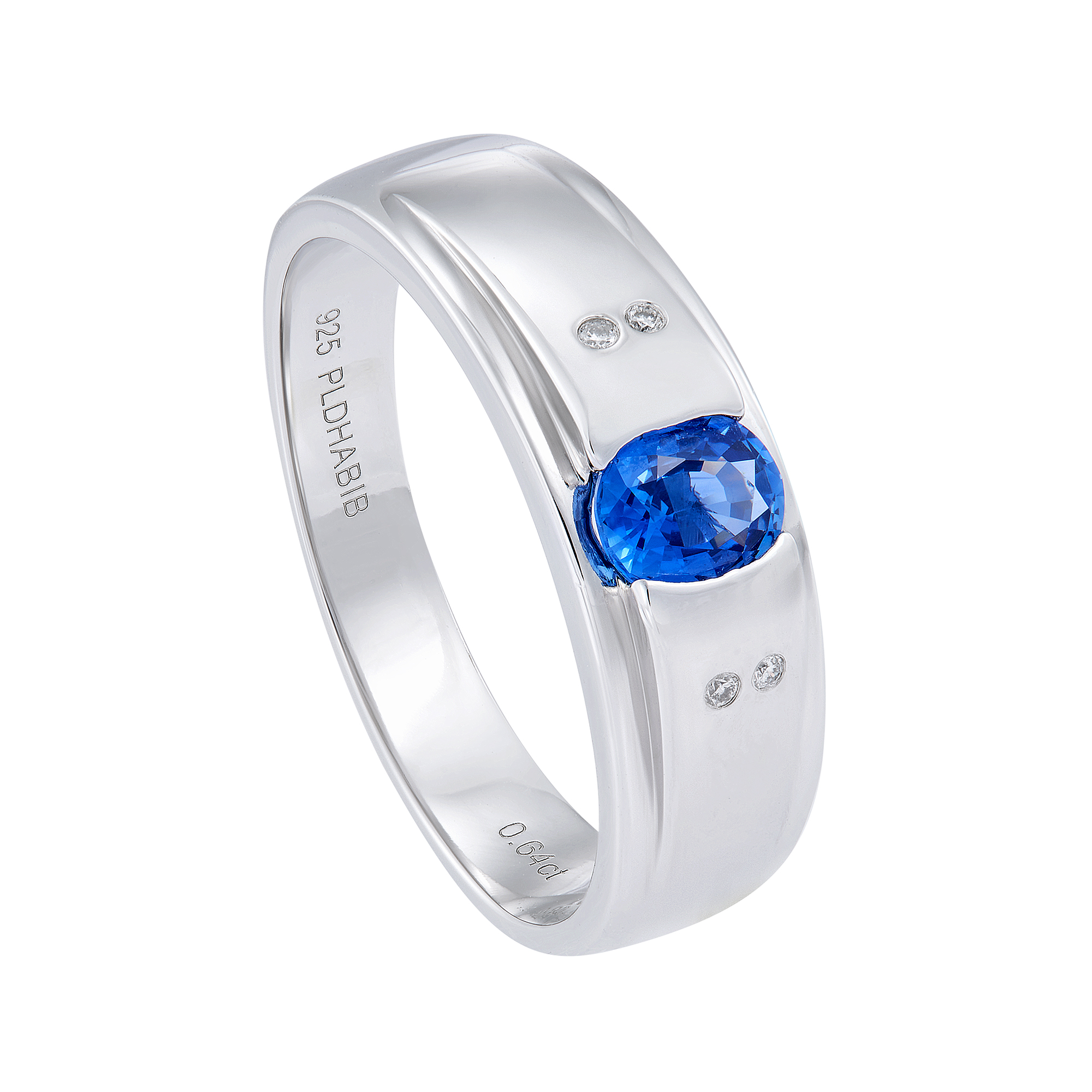 Oval Cut Blue Sapphire and Diamond Men's Ring in 925 Silver Palladium ...
