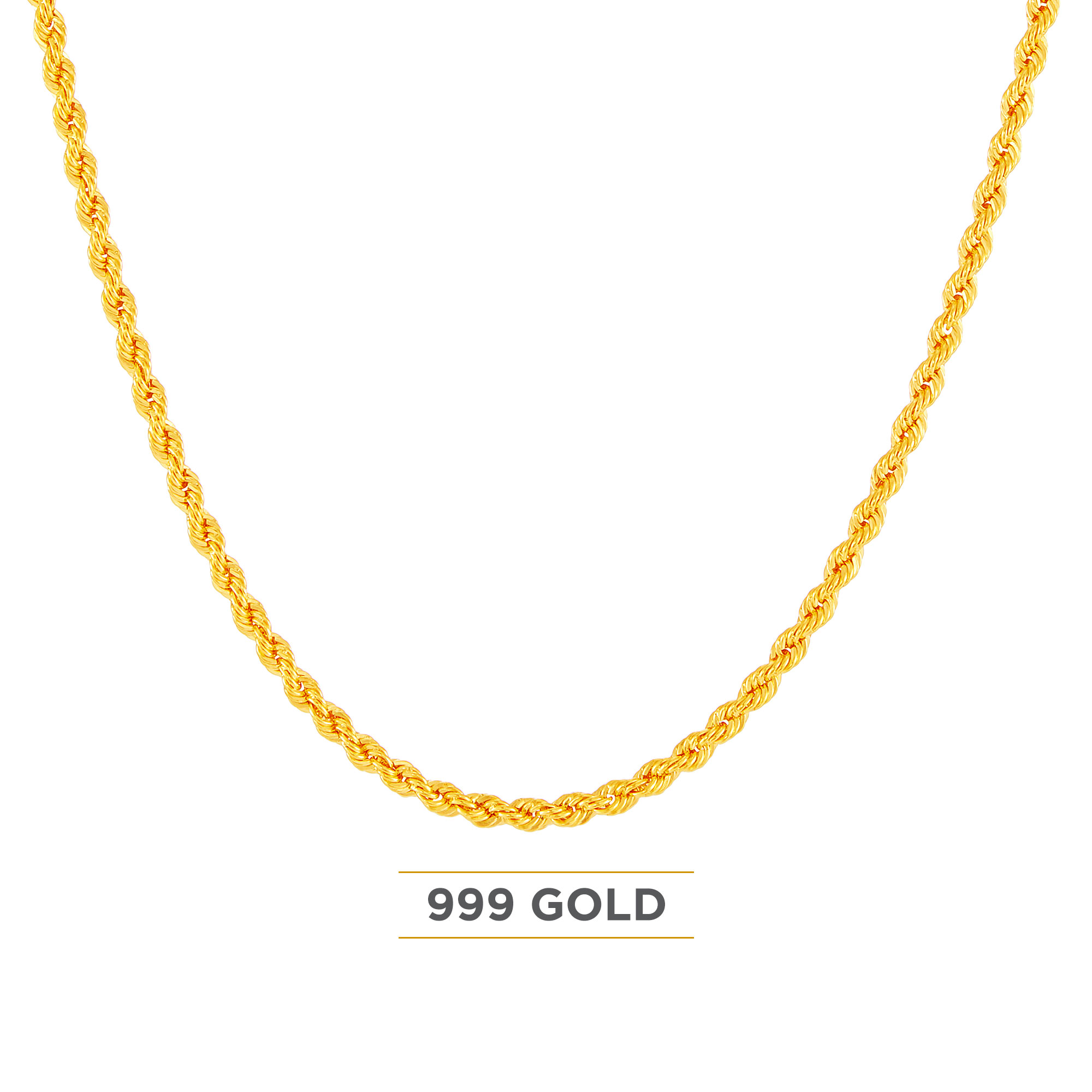 999/24K Yellow Gold Rope Chain Necklace (Pintal) SFHKN020724(B)