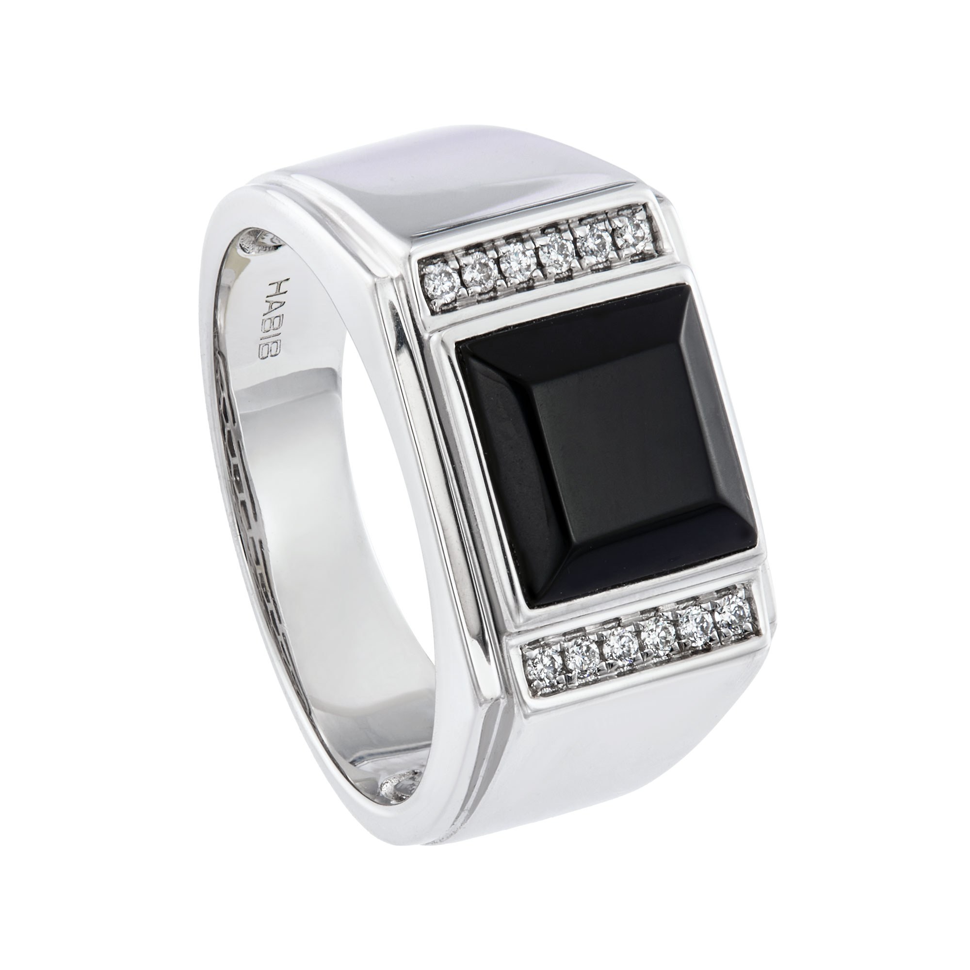Square Onyx and Diamond Men's Ring in 925 Silver Palladium 270941124 ...