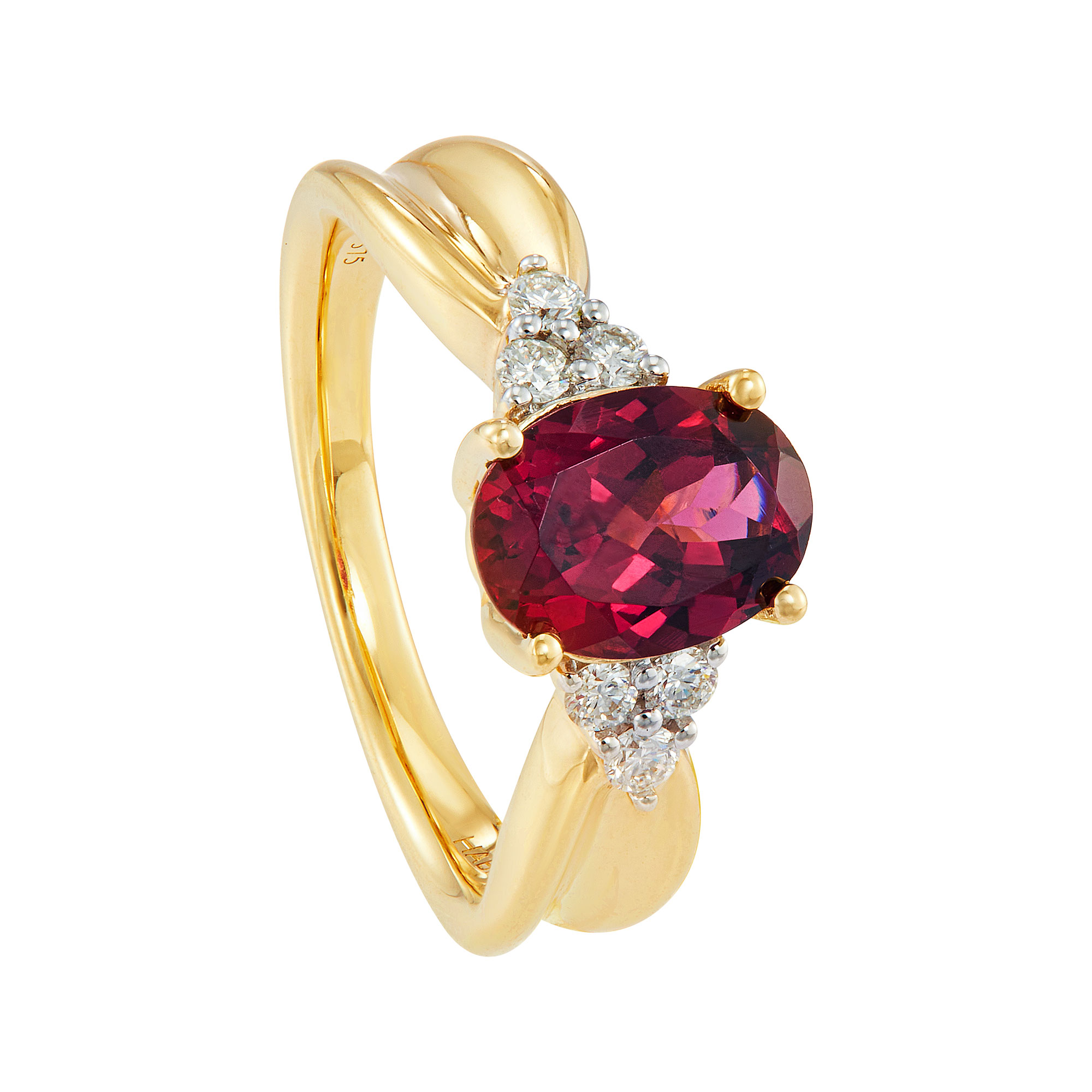 Oval Rhodolite and Diamond Ring in 375/9K Yellow Gold 272380325-RHOD