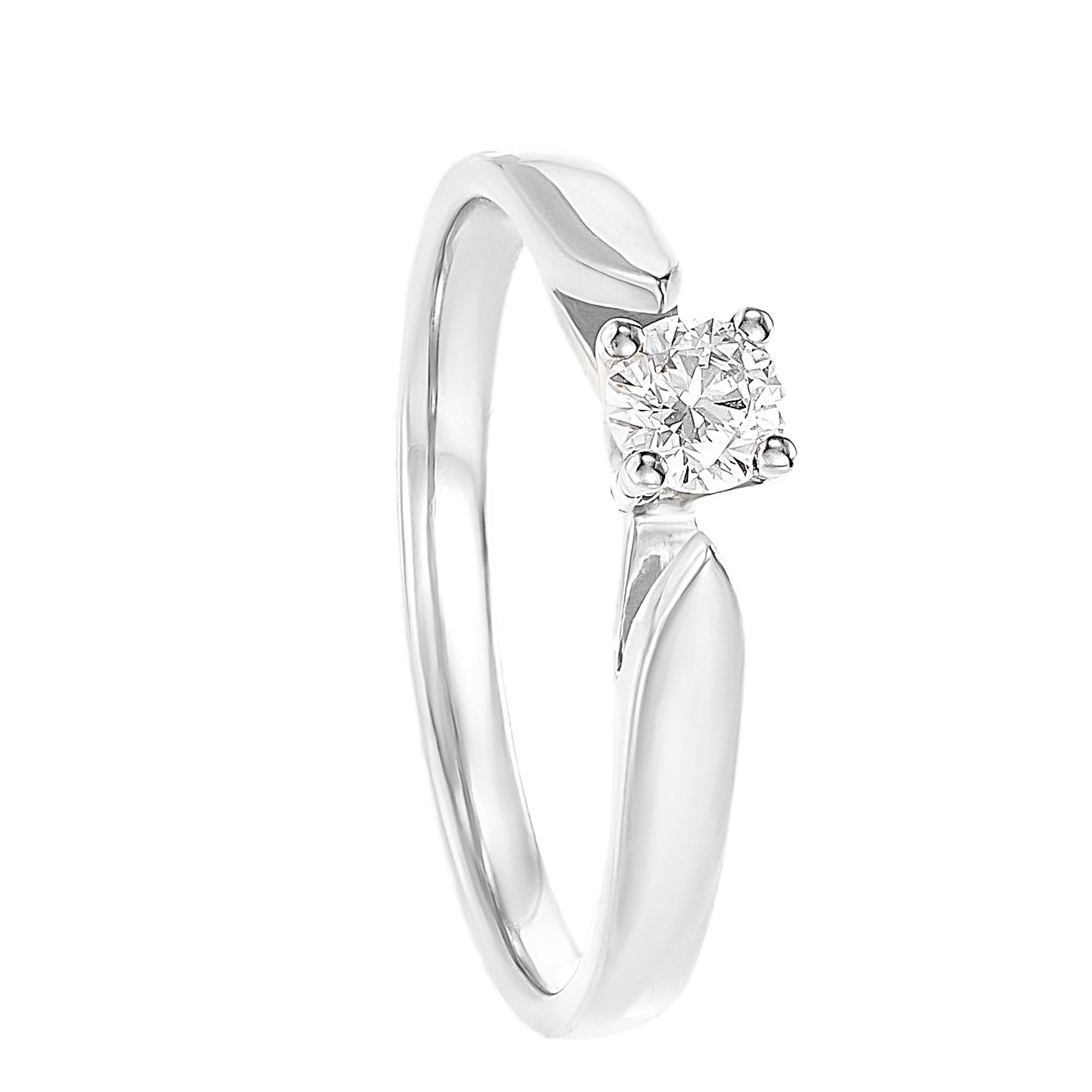 Pinched Band Solitaire Round Diamond Ring in 750/18K White Gold 00876
