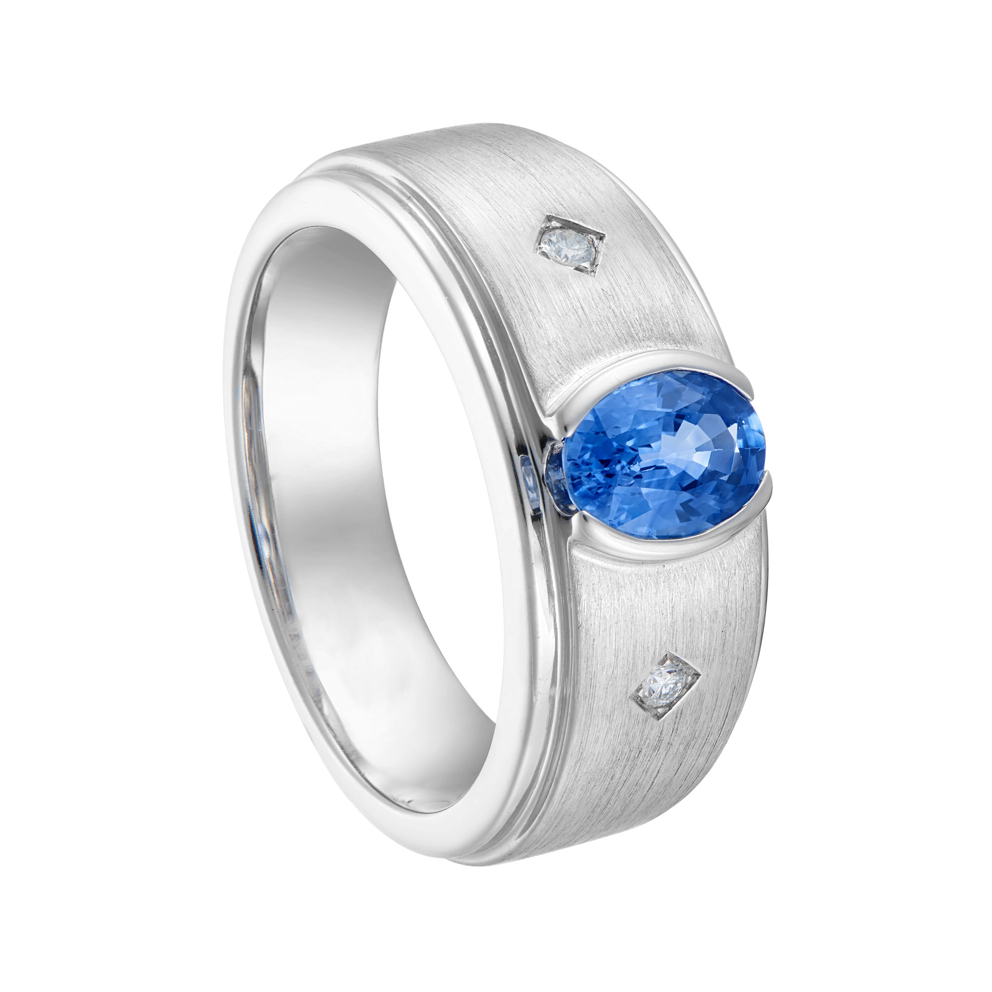 Deep Blue Sapphire Palladium Ring in 925/ Palladium 11937(PLD) | HABIB